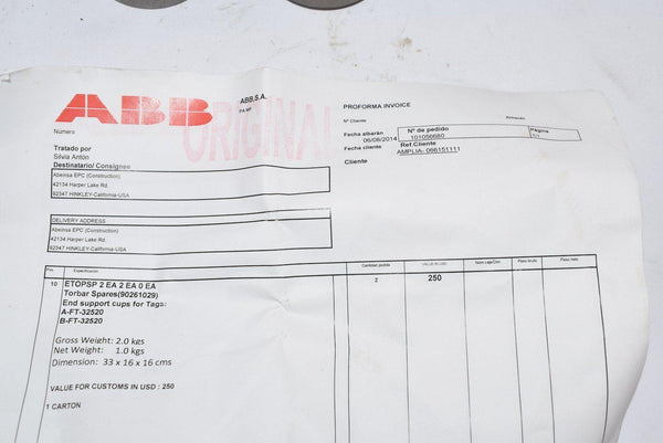 Lot of 2 ABB ETOPSP Torbar Spares 90261029 End Support Cups – VB ...