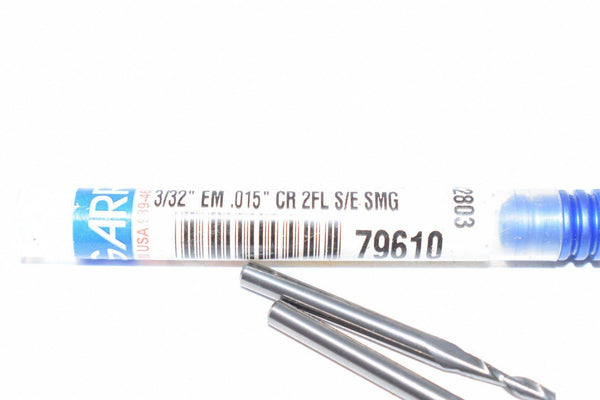 Lot of 2 NEW GARR 79610 220R 3/32'' EM .015'' CR 2FL S/E SMG End Mill ...