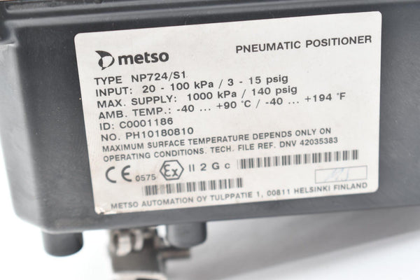 Metso NP724/S1, NP700 Pneumatic Positioner 20-100 kPa 3-15 PSI Pilot V ...