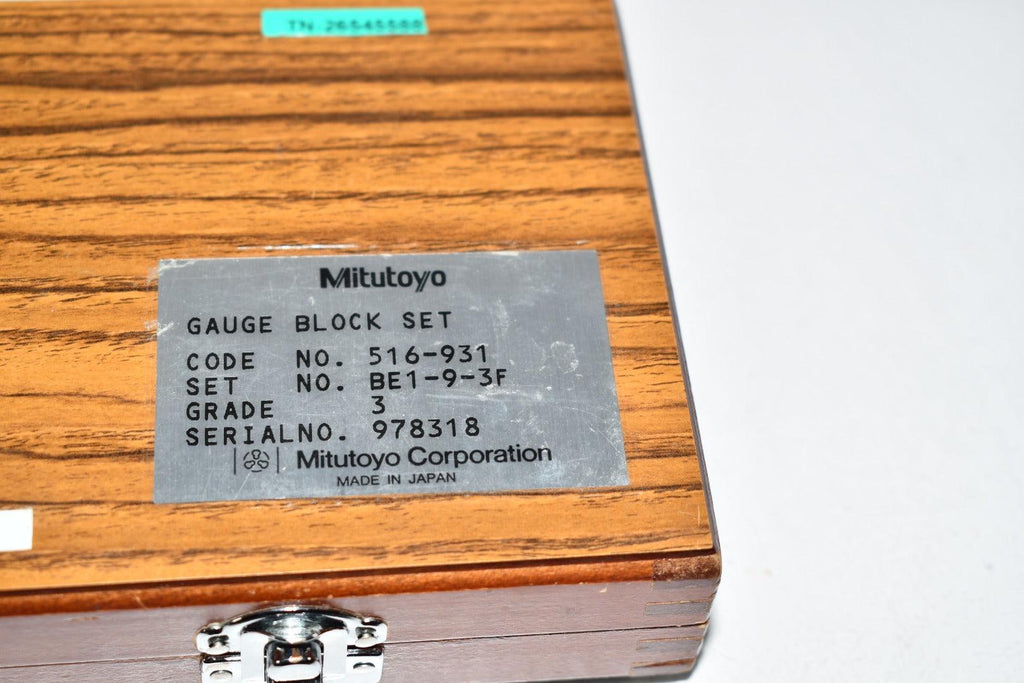 Mitutoyo Gage Block Set - model 516-931 - 9 pieces Grade 3 BE1-9-3F ...
