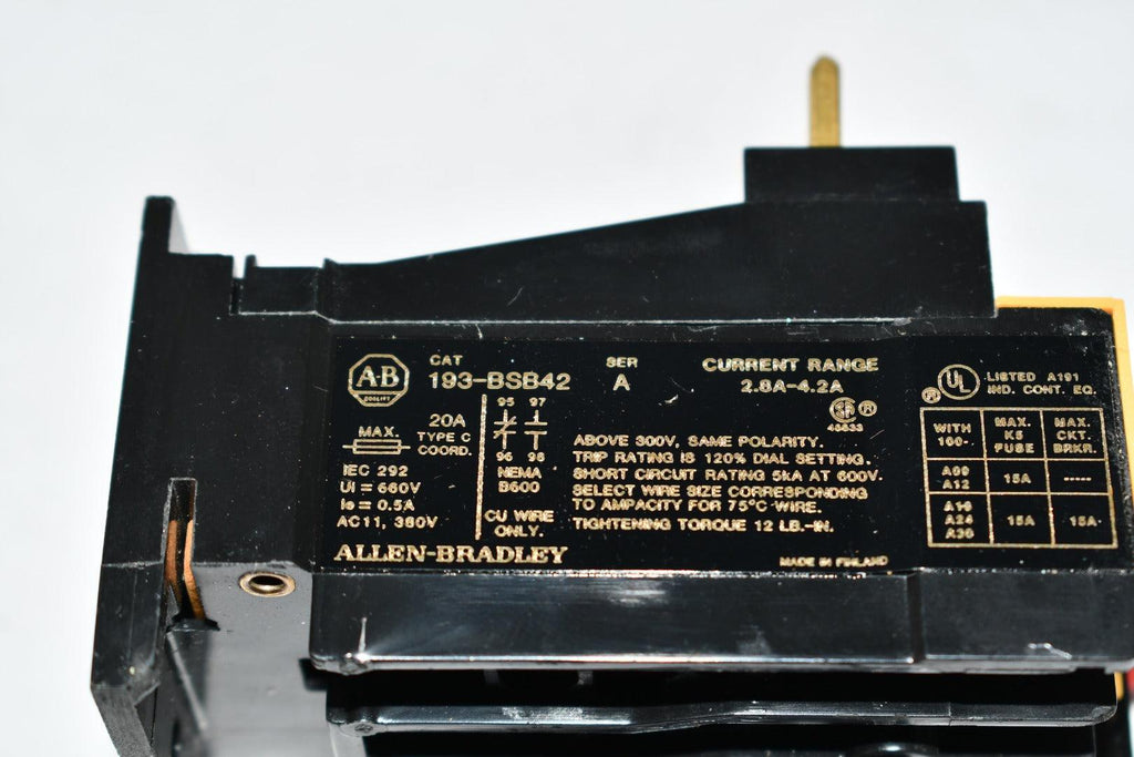 NEW Allen Bradley 193-BSB42 OVERLOAD RELAY 2.8-4.2 AMP TYPE 1 BI-METAL ...