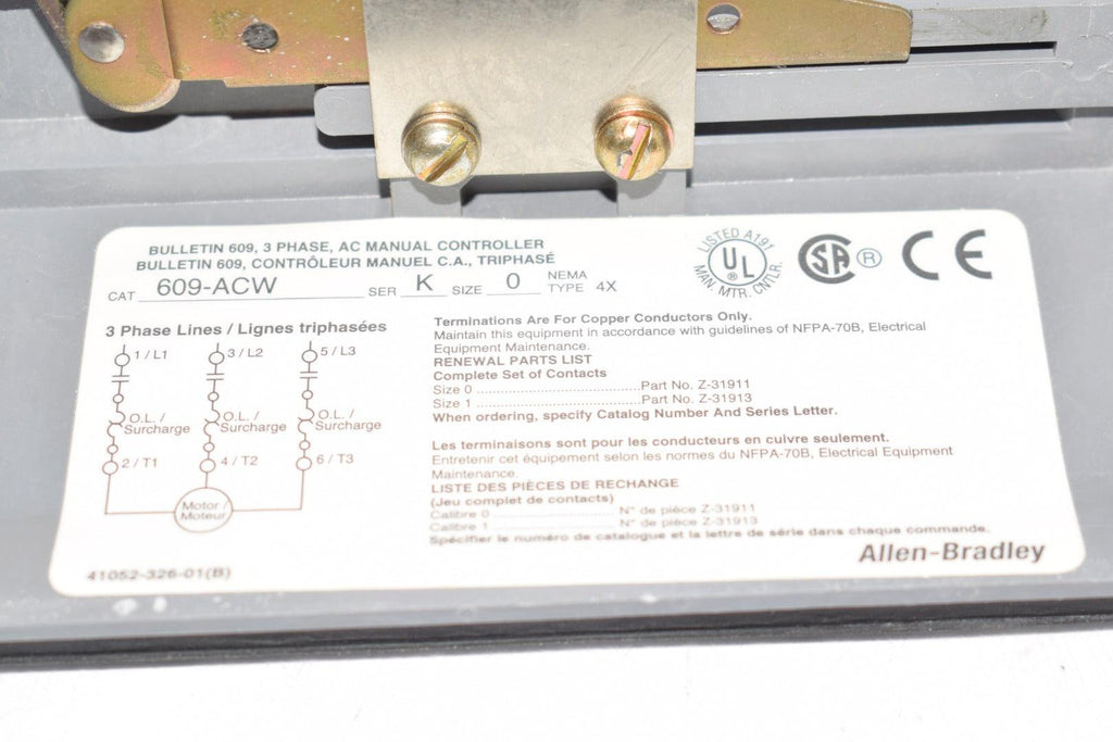 NEW Allen Bradley 609-ACW SER K Size 0 NEMA Type 4X 3PH AC Manual Moto ...