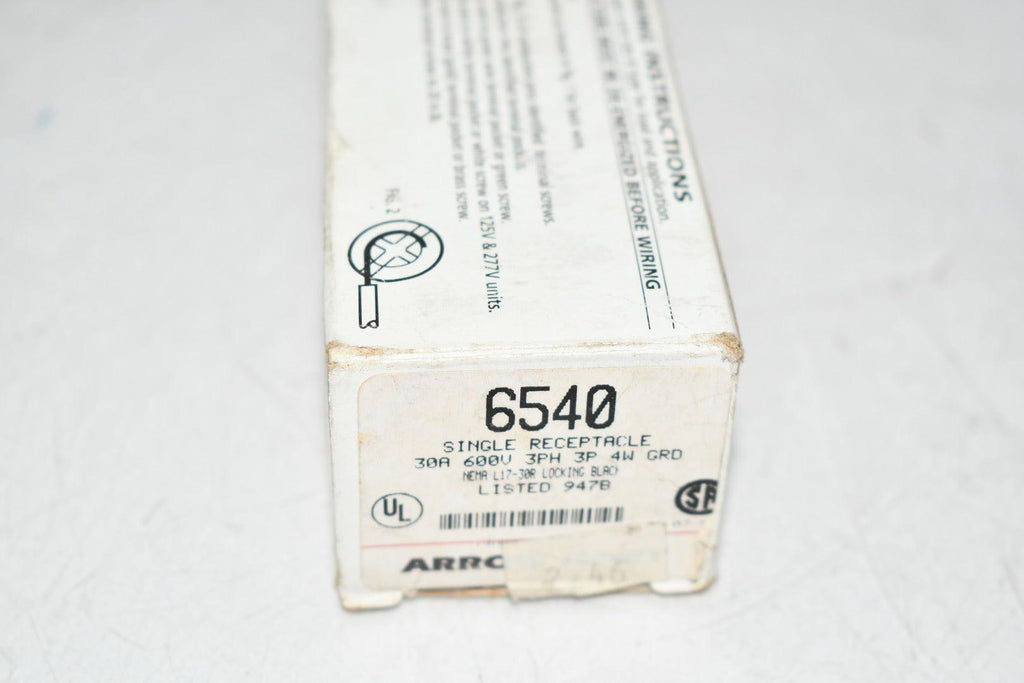 NEW Arrow Hart 6540 NEMA L17-30 R Locking Flush Receptacle 30A 600V 3 ...