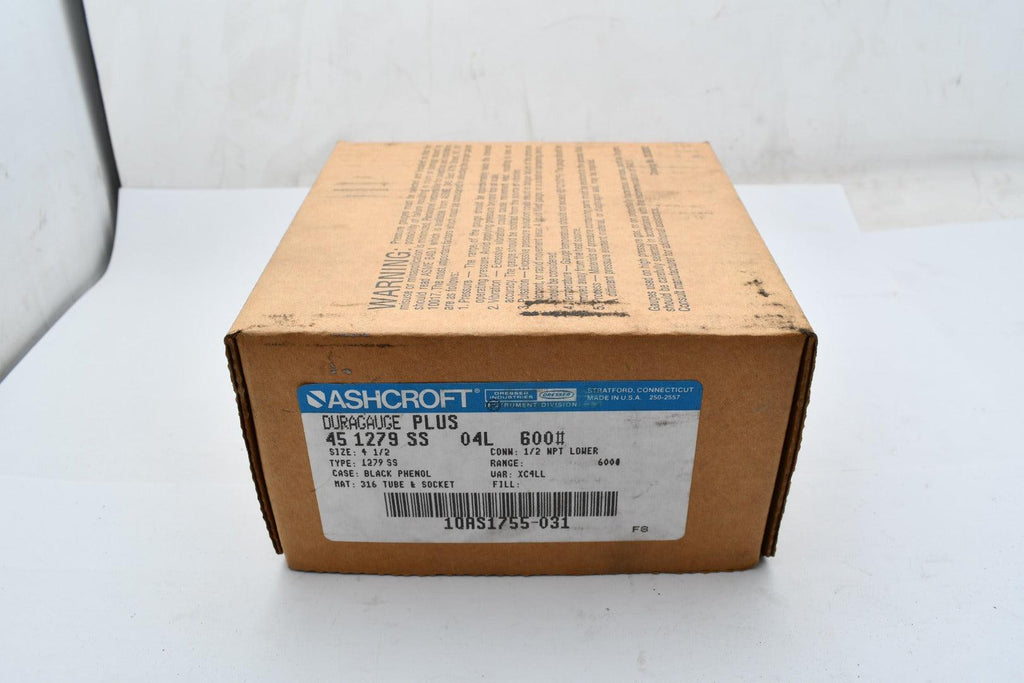 NEW ASHCROFT 45-1279-S-S-04L-600# ASHCROFT TYPE 1279 DURAGAUGE PRESSUR ...