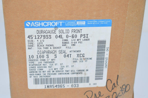 NEW Ashcroft 451279SS-04L 0-60 PSI 4-1/2'' Pressure Gauge 1/2'' NPT Lo ...