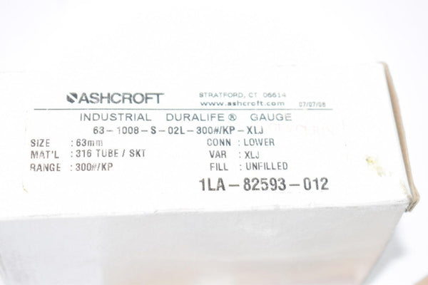 NEW ASHCROFT 63-1008-S-02L-300 Industrial Duralife Gauge 0-300 PSI 63m ...