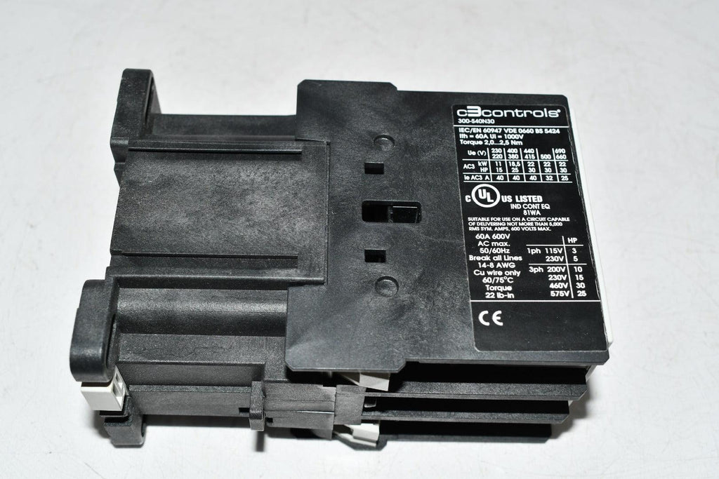 NEW C3 Controls 300-S40N30EC00 CONTACTOR 40 AMP 3 POLE COIL 24-28 VDC ...