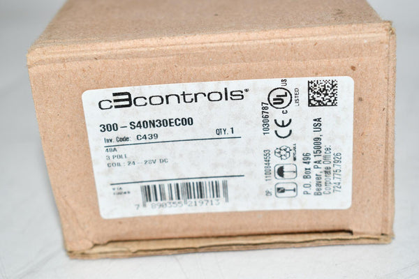NEW C3 Controls 300-S40N30EC00 CONTACTOR 40 AMP 3 POLE COIL 24-28 VDC ...