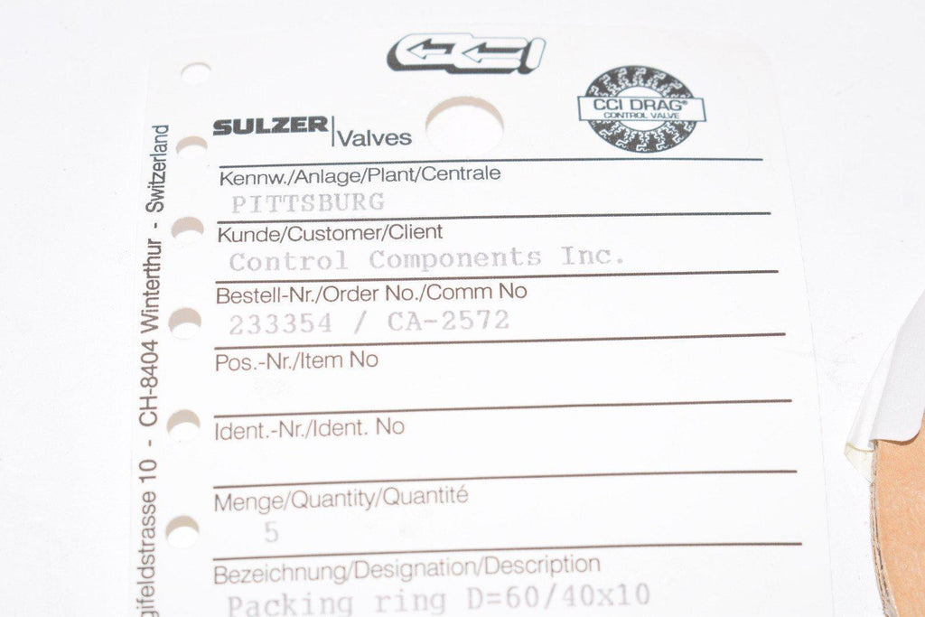 NEW CCI, Sulzer, Packing Ring, Valve Packing Ring, Part: 000.003.158.4 ...