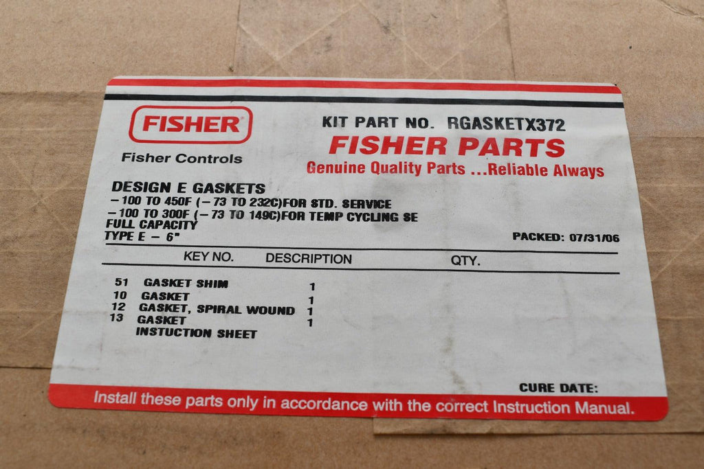 NEW Fisher RGASKETX372 Gasket Kit E Gaskets