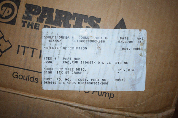 NEW Goulds Pump Model 3196 STX End PWR 3196STX P160080S00X080 ITT Indu