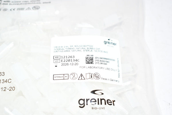 NEW Greiner Bio-One 121263 Polypropylene Cryogenic Vial, Sterile, Roun ...