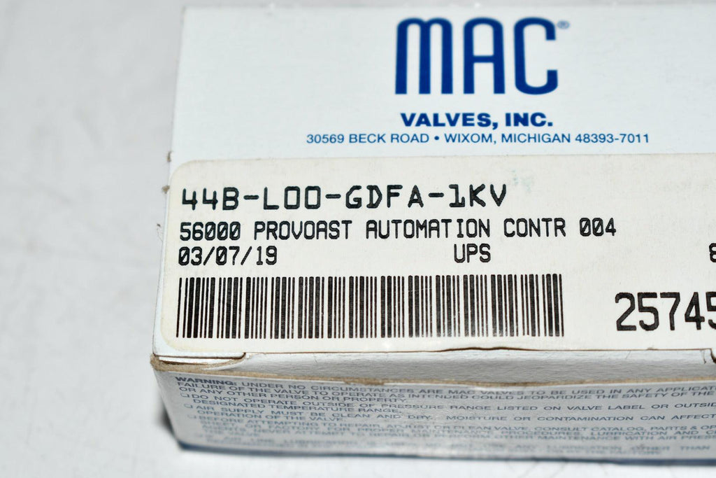 NEW MAC Valves 44B-L00-GDFA-1KV 56000 Solenoid Valve 24VDC 4.0 Watts 1 ...