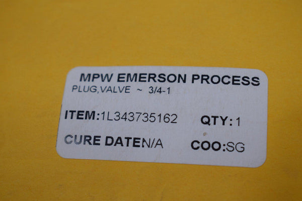 NEW MPW Emerson Process Valve Plug 1L343735162 3/4-1 – VB Industrial Supply