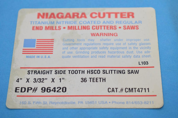 NEW Niagara Cutter CMT4711 96420 Slitting Saw Straight Side Tooth 4 ...