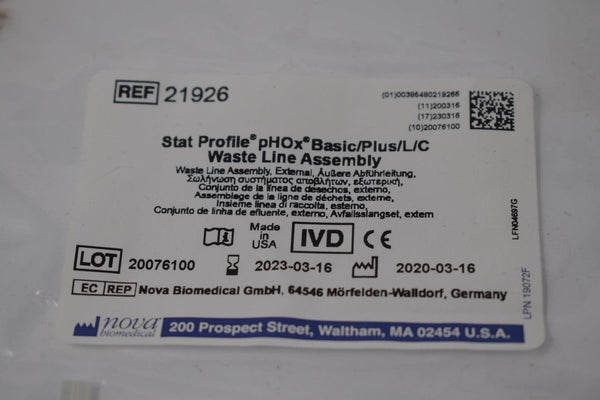NEW Nova Biomedical Stat Profile pHOx/Basic/Plus/L/C Waste Line Assemb