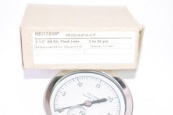 NEW Reotemp PR25S1A4P16-G-P 2-1/2'' All SS Pressure Gauge 0-30 PSI