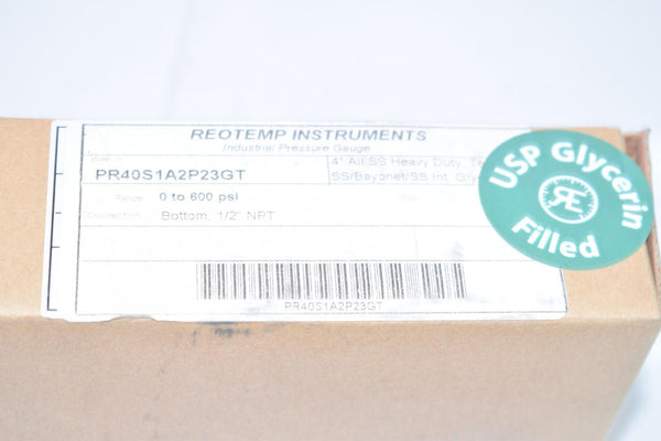NEW REOTEMP PR40S1A2P23GT Industrial Pressure Gauge 0-600 PSI 1/2'' NP