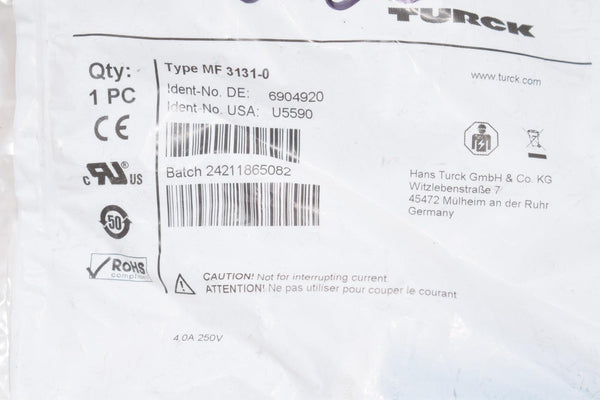 NEW Turck MF3131-0 Microfast Straight Female Field-Wireable Connector
