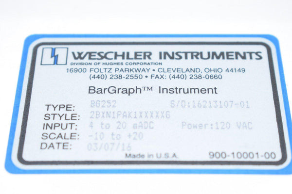 NEW Weschler Instruments Bar Graph Instrument BG252 2BXN1PAK1XXXXXG