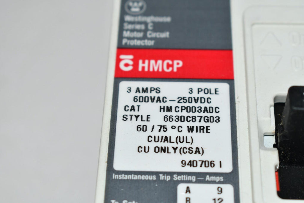 NEW Westinghouse HMCP003ADC Circuit Breaker HMCP Frame, 3-Pole, 3A, 25 ...