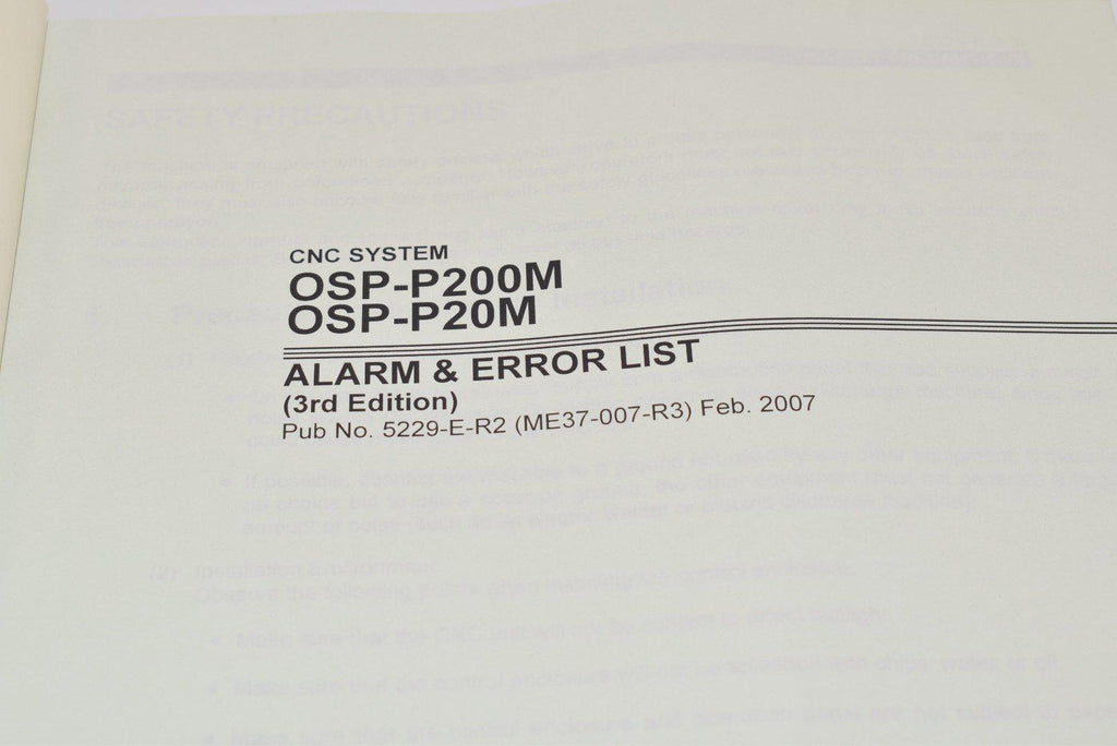 Okuma CNC Systems OSP-P200M OSP-P20M Alarm & Error List Manual, 3rd Ed ...