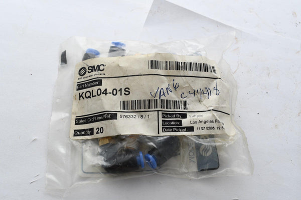 Pack of 10 NEW SMC KQL04-01S Fitting, Elbow-Male, Plastic Body, Tube 4 ...