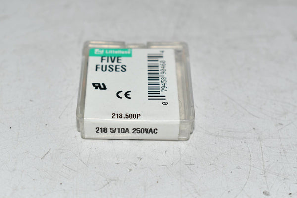 Pack of 5 NEW Littelfuse 0218.500VXP 500 mA 250 V AC DC Fuse Cartridge ...