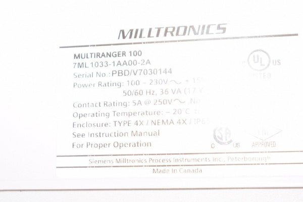 Siemens Milltronics MultiRanger 100 7ML1033-1AA00-2A Power Rating: 100