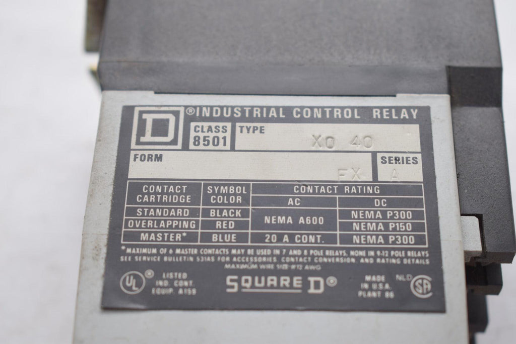 SQUARE D 8501X040 TYPE X RELAY SERIES A Form FX