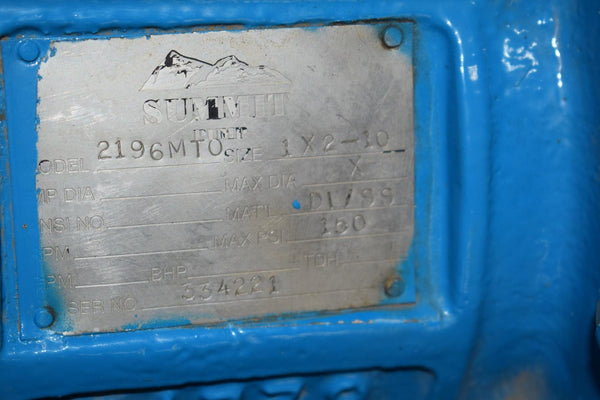 Summit Pump Model: 219MT0 Size: 1 x 2 - 10, 150 PSI MAX Centrifugal Pu ...