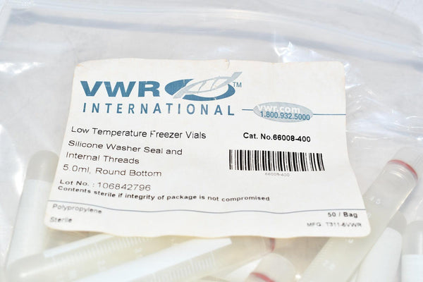 VWR 66008-400 LOW TEMP FREEZER VIALS POLYPROPYLENE STERILE 5.0ML 50/Ba ...