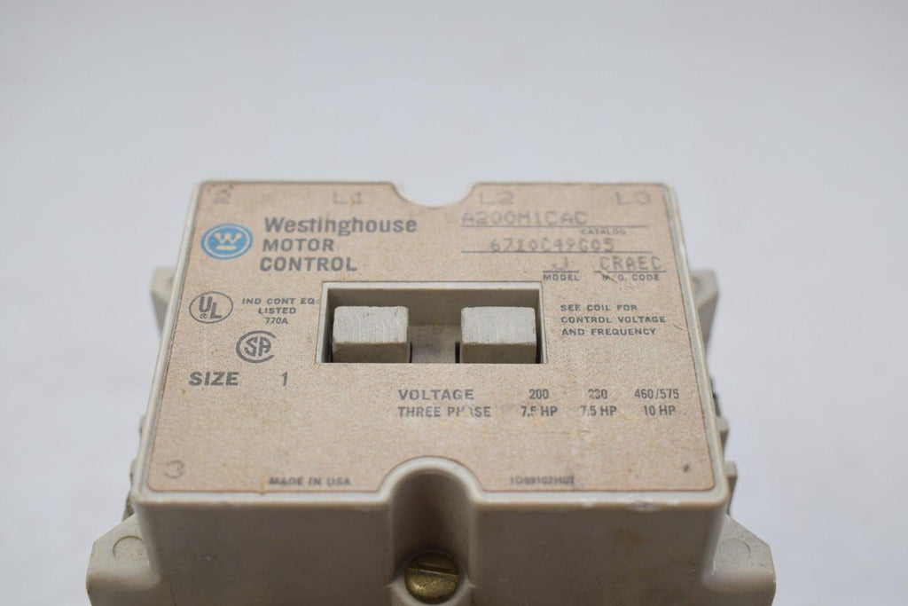 Westinghouse A200M1CAC CONTACTOR NEMA 3 POLE MOTOR CONTROLLER 6710C49G ...