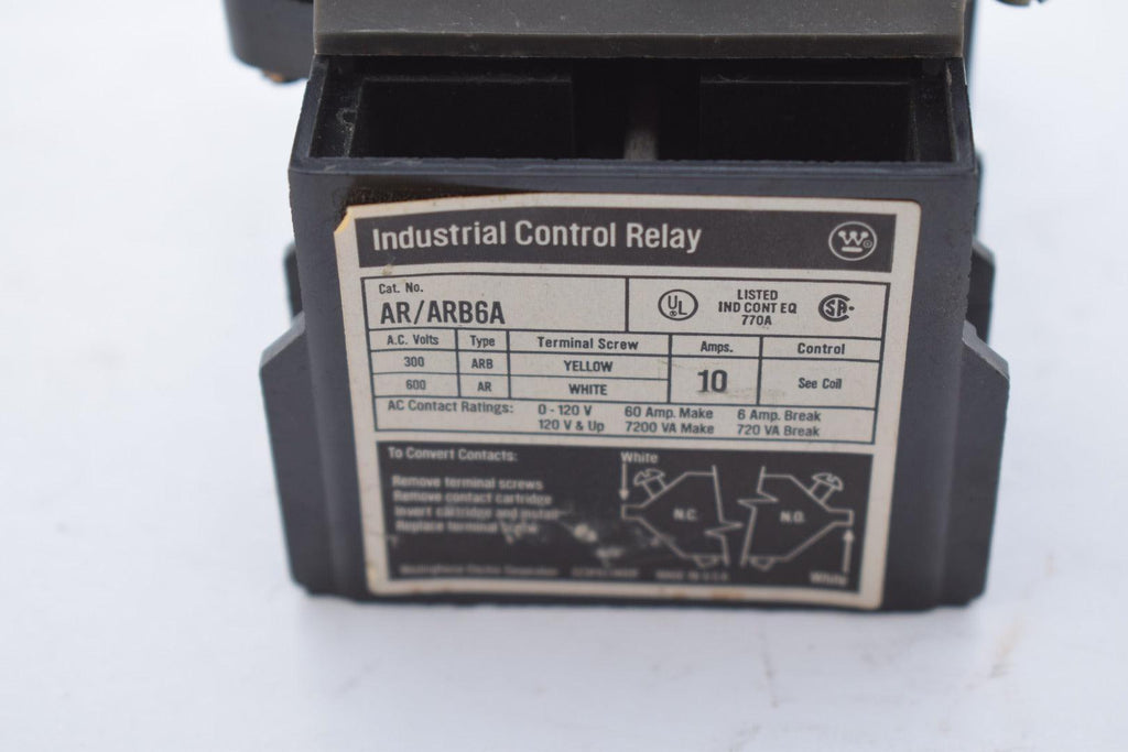 Westinghouse AR/ARB6A 10A Industrial Control Relay 176C683G01 120V Coi ...